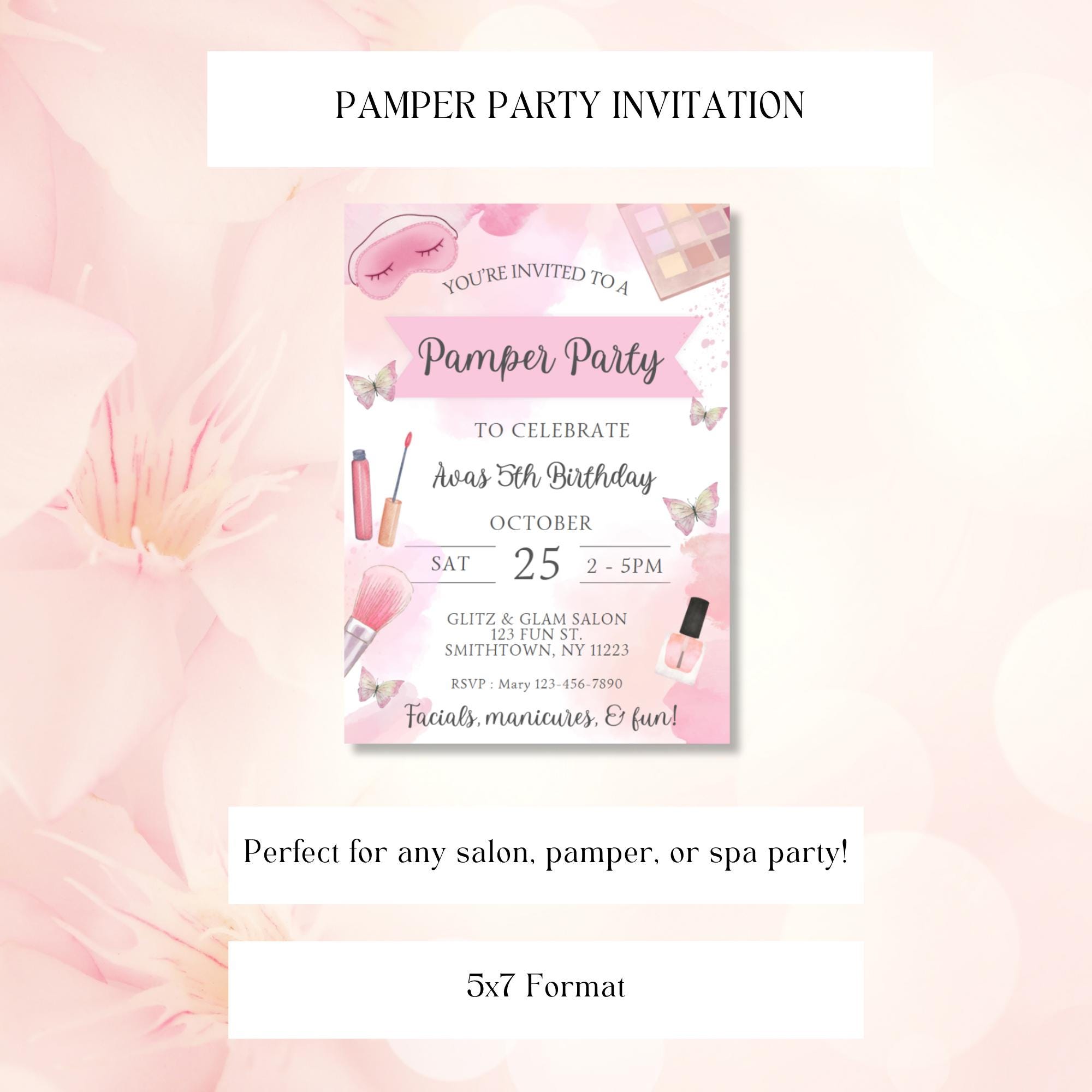 Pamper Party Invitation Girls Birthday Invitation Spa Day Salon Party ...