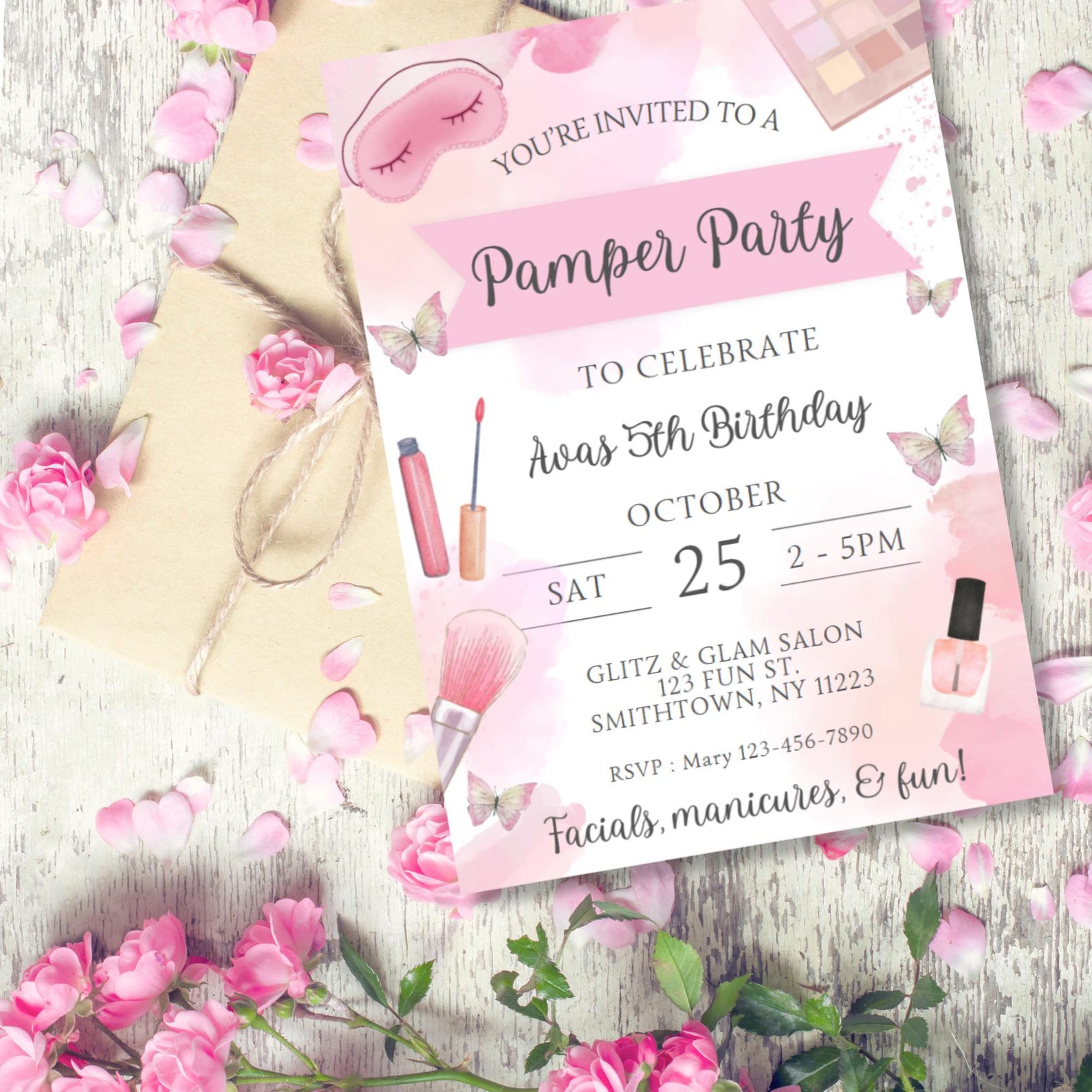 Pamper Party Invitation Girls Birthday Invitation Spa Day Salon Party ...