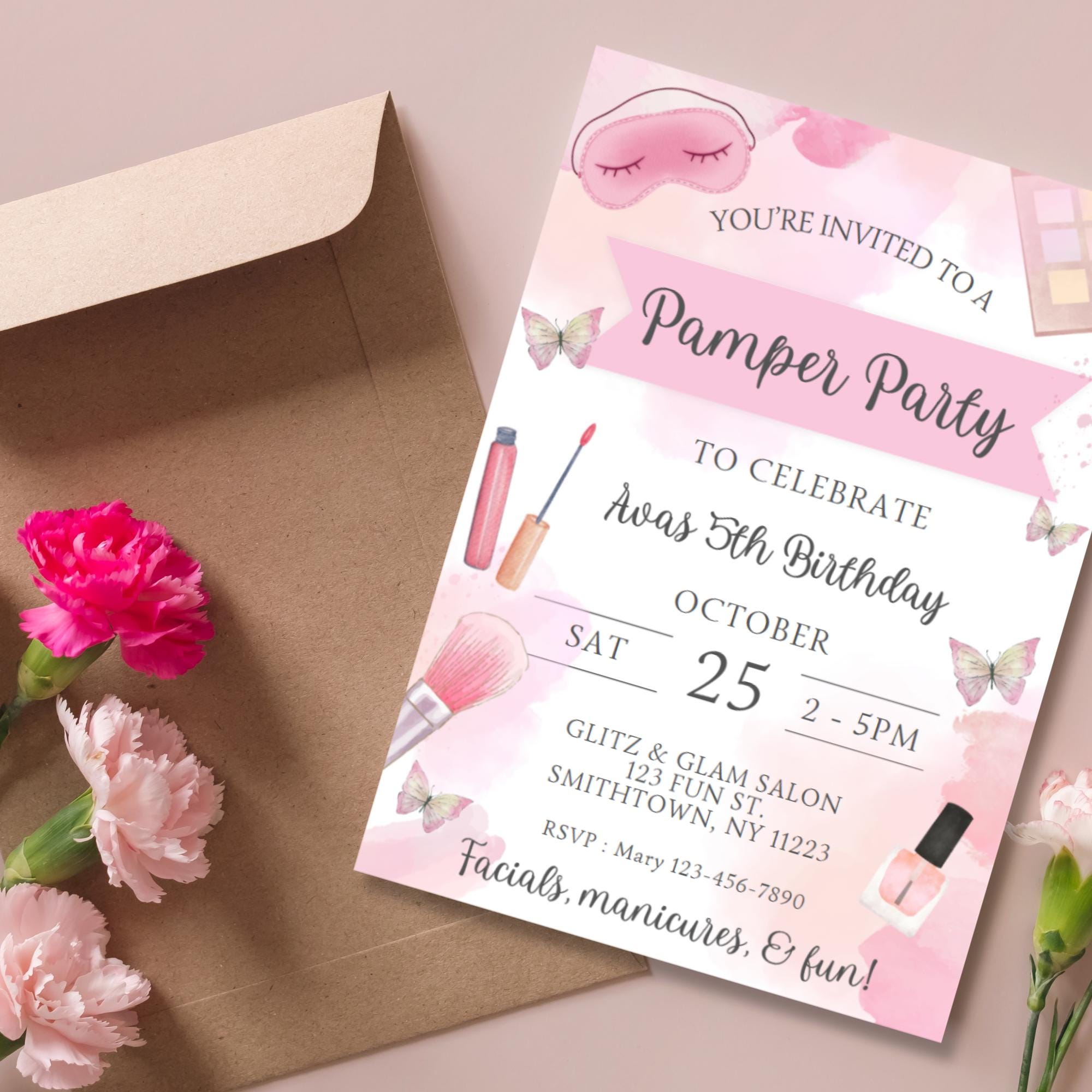 Pamper Party Invitation Girls Birthday Invitation Spa Day Salon Party ...