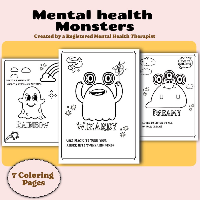 Mental Health Monsters, Coloring Pages for Kids and Children, Art ...