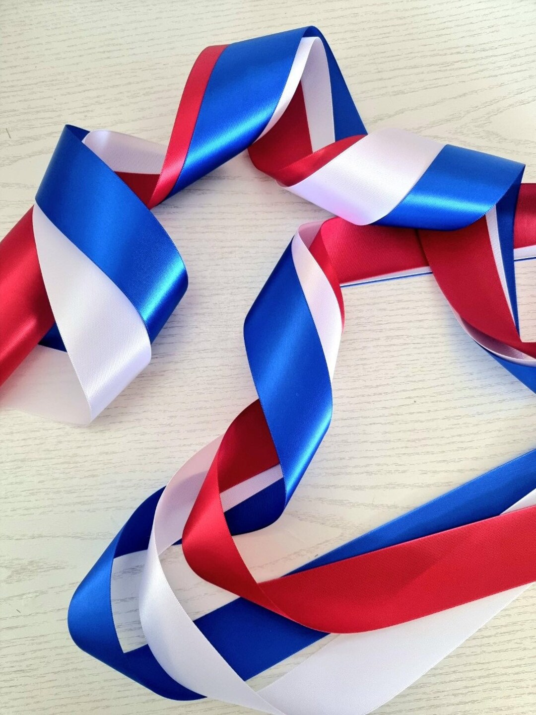 BRITISH COLOURED RIBBON 15 Metres of Red White & Blue Satin Ribbon 25 ...