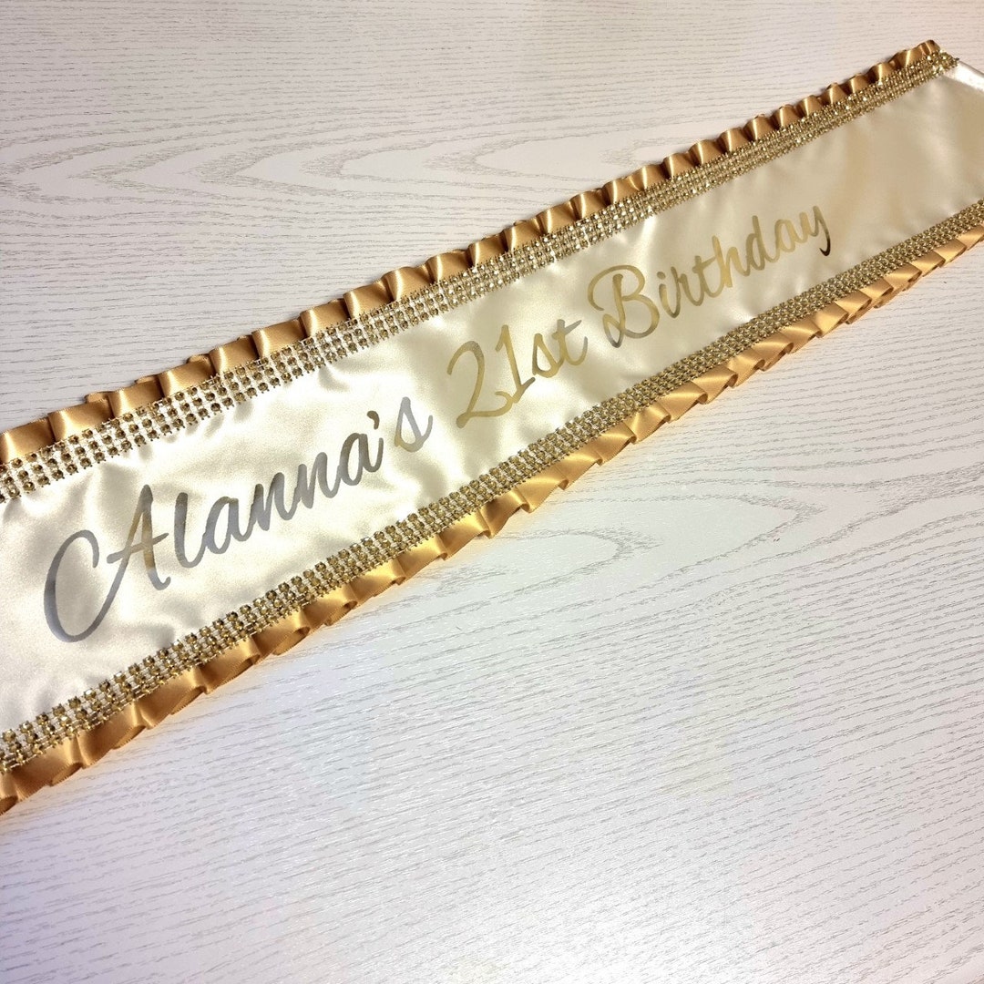 PERSONALISED 'DIAMANTE' SASH | Satin Ribbon With Frills & Bling Trim ...