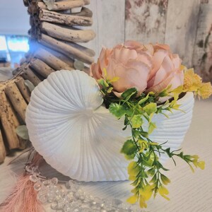 SHELL PLANT POT White Cement Coastal Beachy Home Decor Indoor Outdoor ...