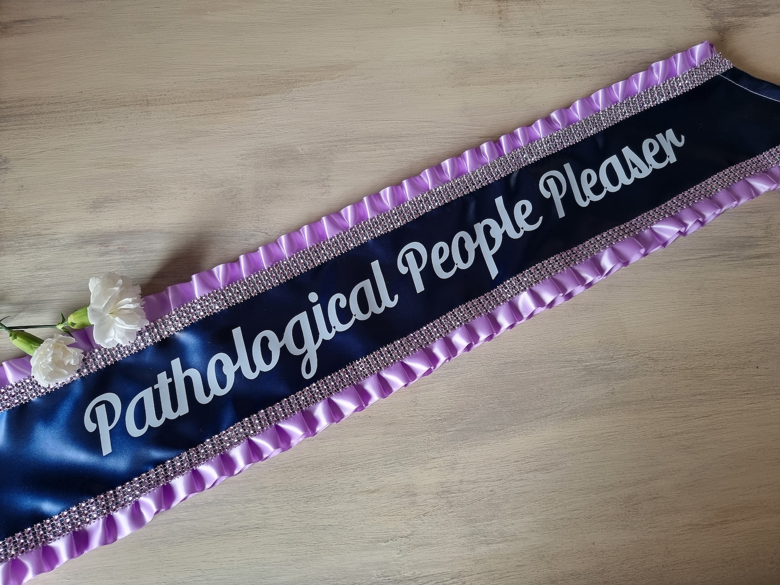 PERSONALISED 'DIAMANTE' SASH | Satin Ribbon With Frills & Bling Trim ...