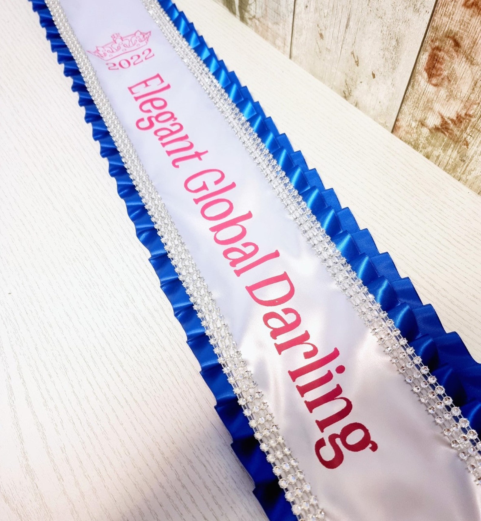 PERSONALISED 'DIAMANTE' SASH | Satin Ribbon With Frills & Bling Trim ...