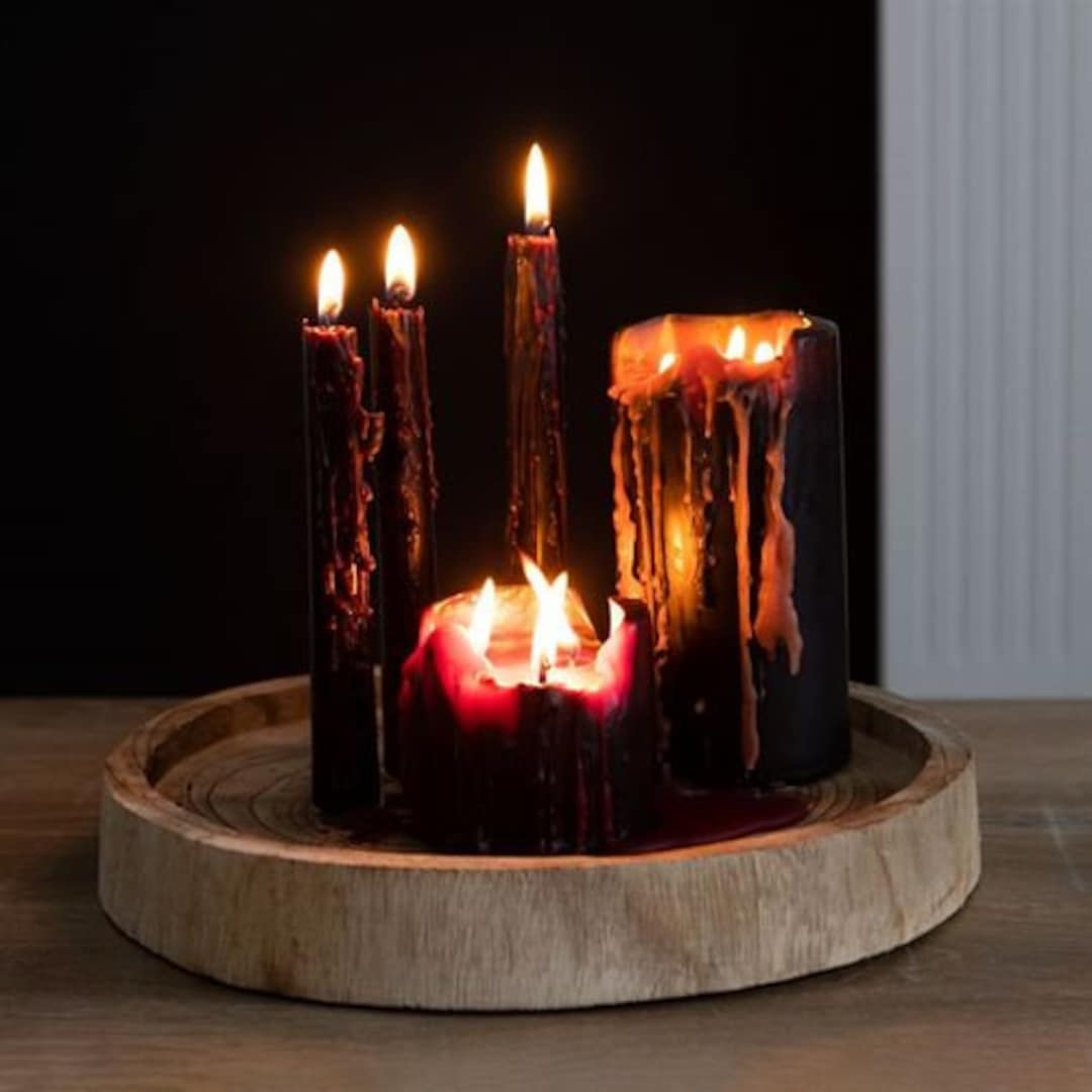 VAMPIRE TEARS CANDLE | Red & Black ‘bleeding’ Pillar / Halloween Taper ...