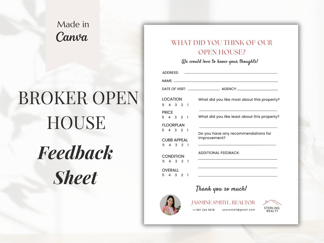 Editable Open House Feedback Form - Printable Template , Real Estate ...