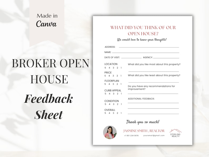 Editable Open House Feedback Form - Printable Template , Real Estate ...