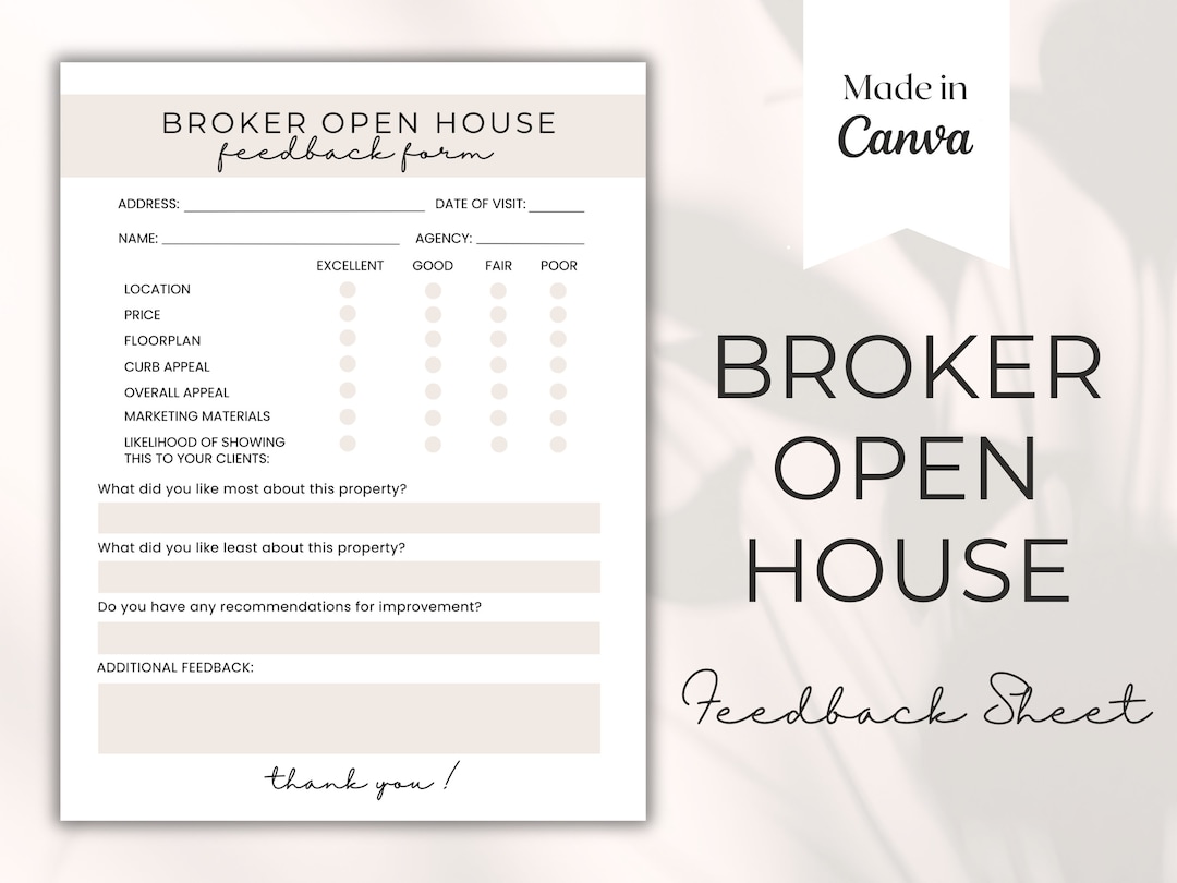 Broker Open House Feedback, Open House Feedback , Real Estate Marketing ...