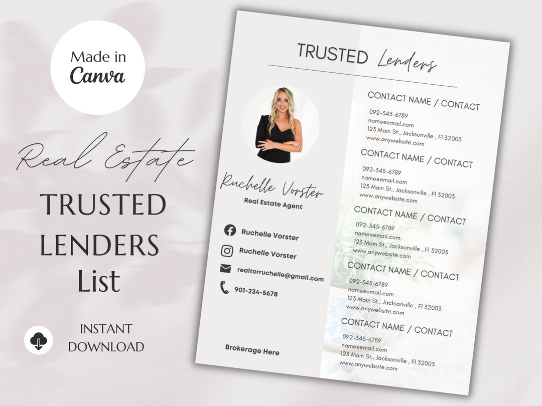 Real Estate Trusted Lenders List , Lender Recommendation List, Digital ...