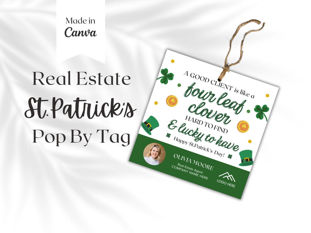 St Patrick's Day Realtor Tags, Gift Tag Template Client Appreciation ...