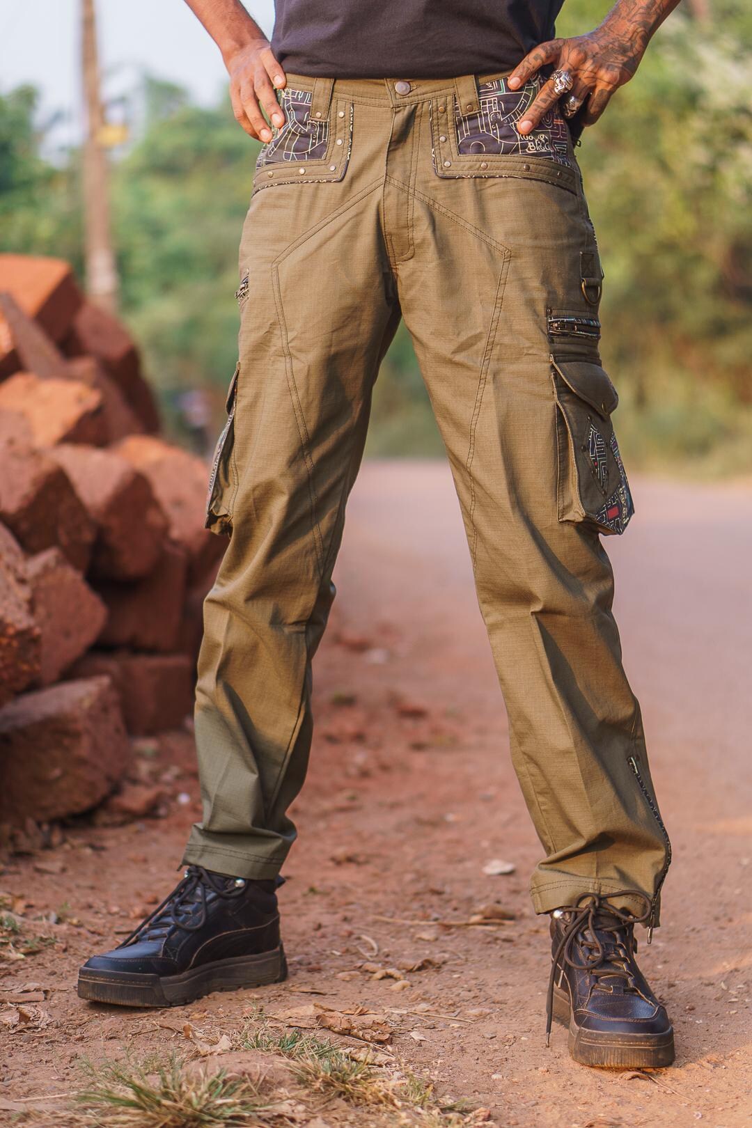 Future Tribe (antaryami Print) Cargo Pants Khaki Color, Festival Shorts ...