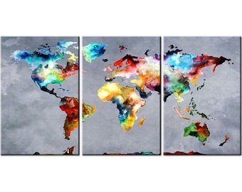 3 Panel World Map - Etsy UK