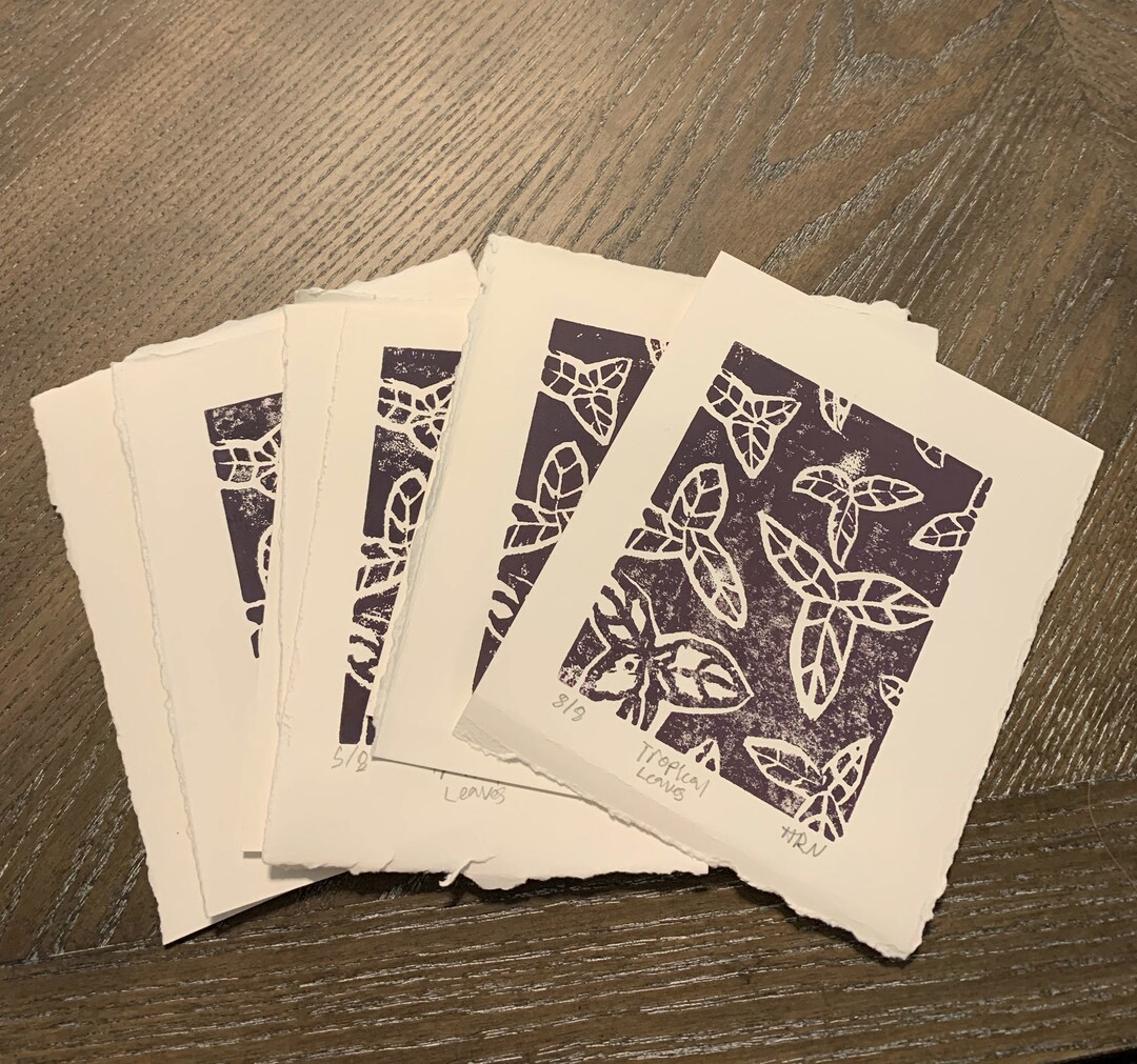 Tropical Leaves Prints, Hand Printed, Linoleum Block Print - Etsy