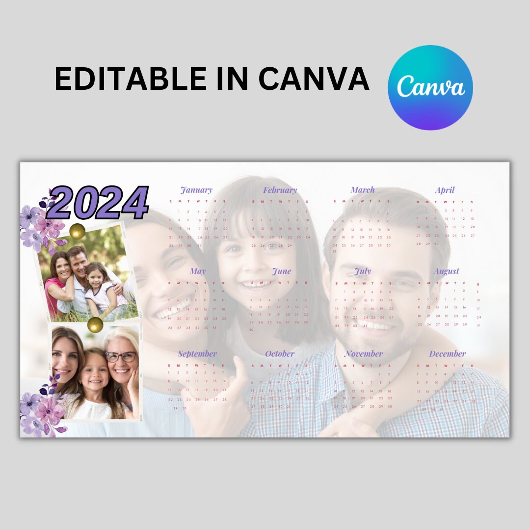 2024 Calendar Editable in Canva| Instant Download - Etsy