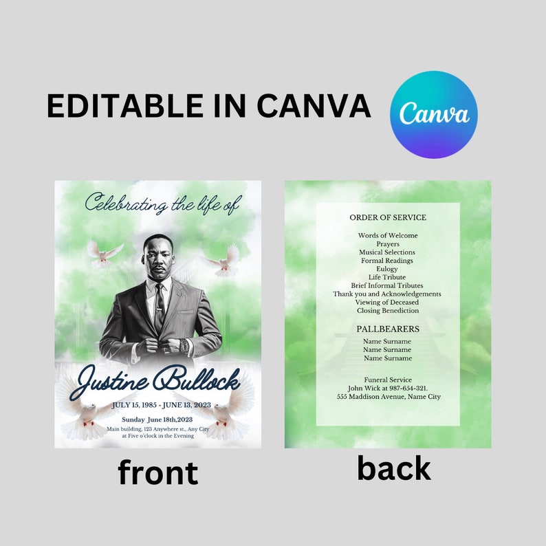 Funeral Service Program Template - Etsy