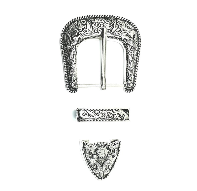 Western Cowboy Belt Buckle Set | Antique Floral Engraved, 1.5 Inch (2 ...