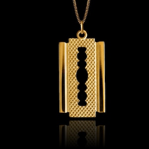 Gold Razor Blade Pendant Necklace - Solid Gold Razor Blade Necklace ...