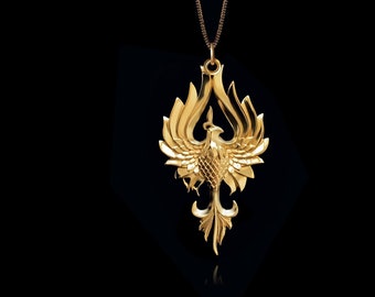 14K Solid Gold Phoenix Necklace, Gold Fire Bird Pendant,dainty Phoenix ...