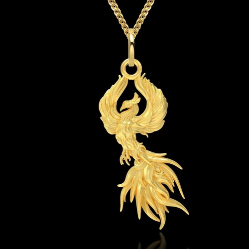 Solid 14k Yellow Gold Mythical Phoenix Pendant optional - Etsy