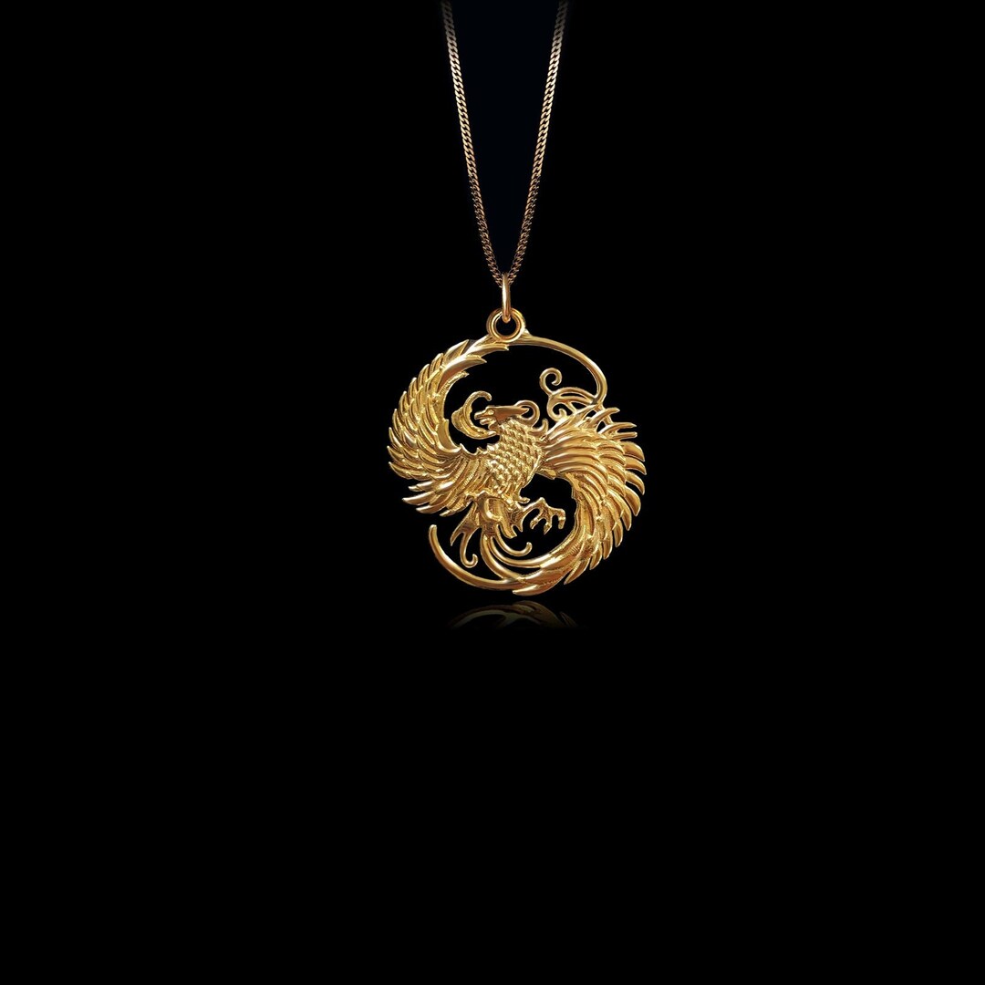 MINI Phoenix Pendant 4 in 14k Gold 23 Mm Gold Phoenix Necklace, Phoenix ...