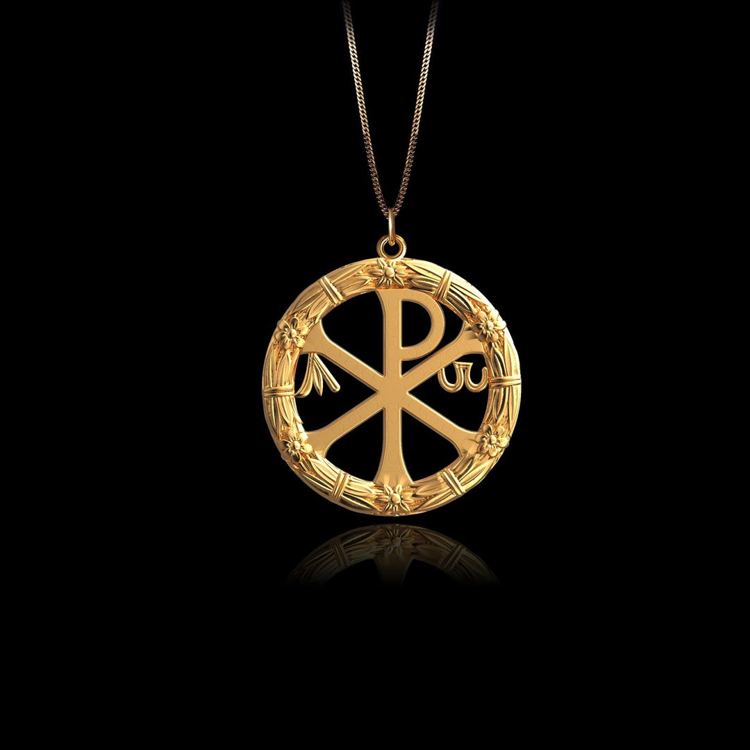 Gold Chi Rho Pendant - Solid Gold Chi Rho Necklace, Christian Jewelry ...