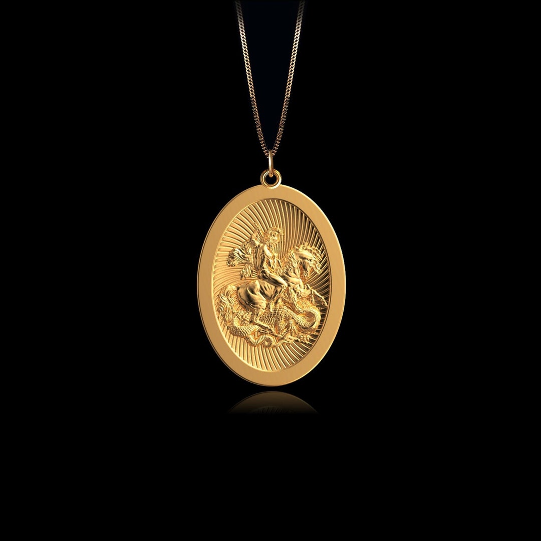 Gold Saint George Medal 14k Solid Gold Saint George Necklace, St George ...