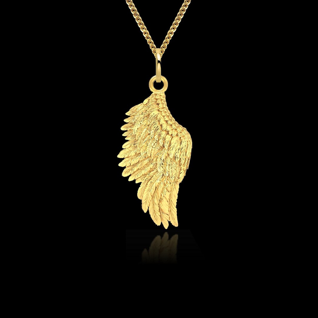 Gold Wing Necklace 14k Solid Gold Wing Pendant Angel Wing - Etsy