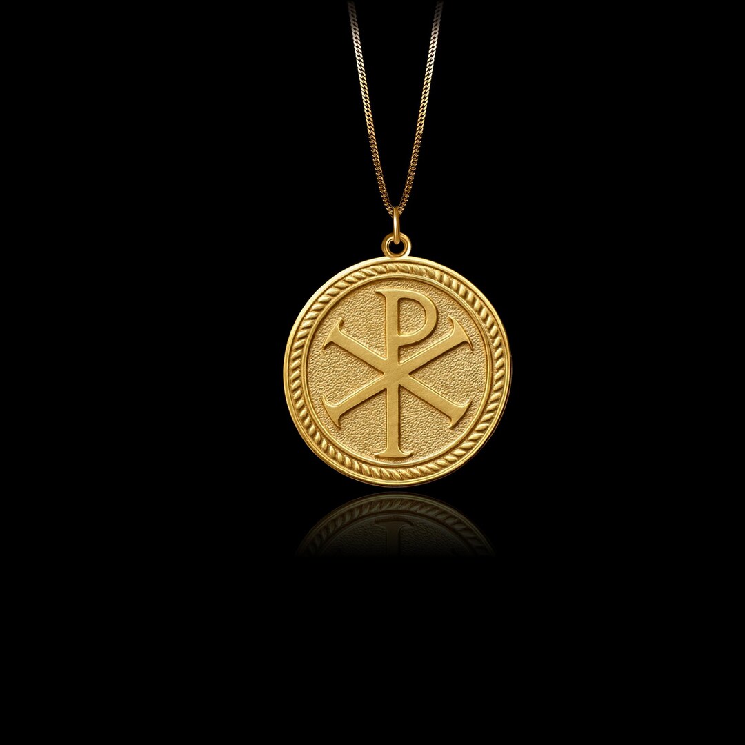 Gold Christogram Chi Rho Pendant - Solid Gold Jesus Necklace, Christian ...