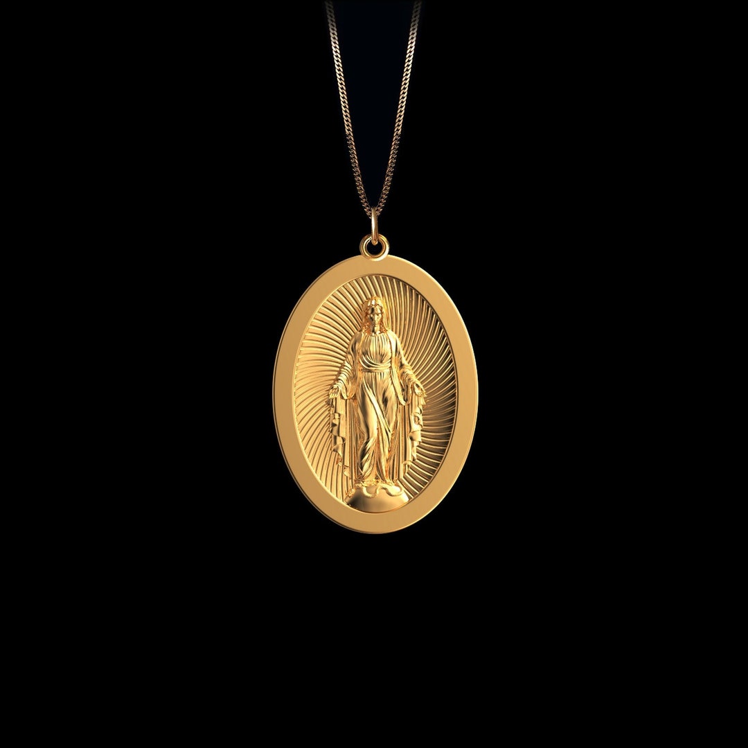 Gold Virgin Mary Pendant 14k Solid Gold Virgin Mary Necklace, Lady of ...