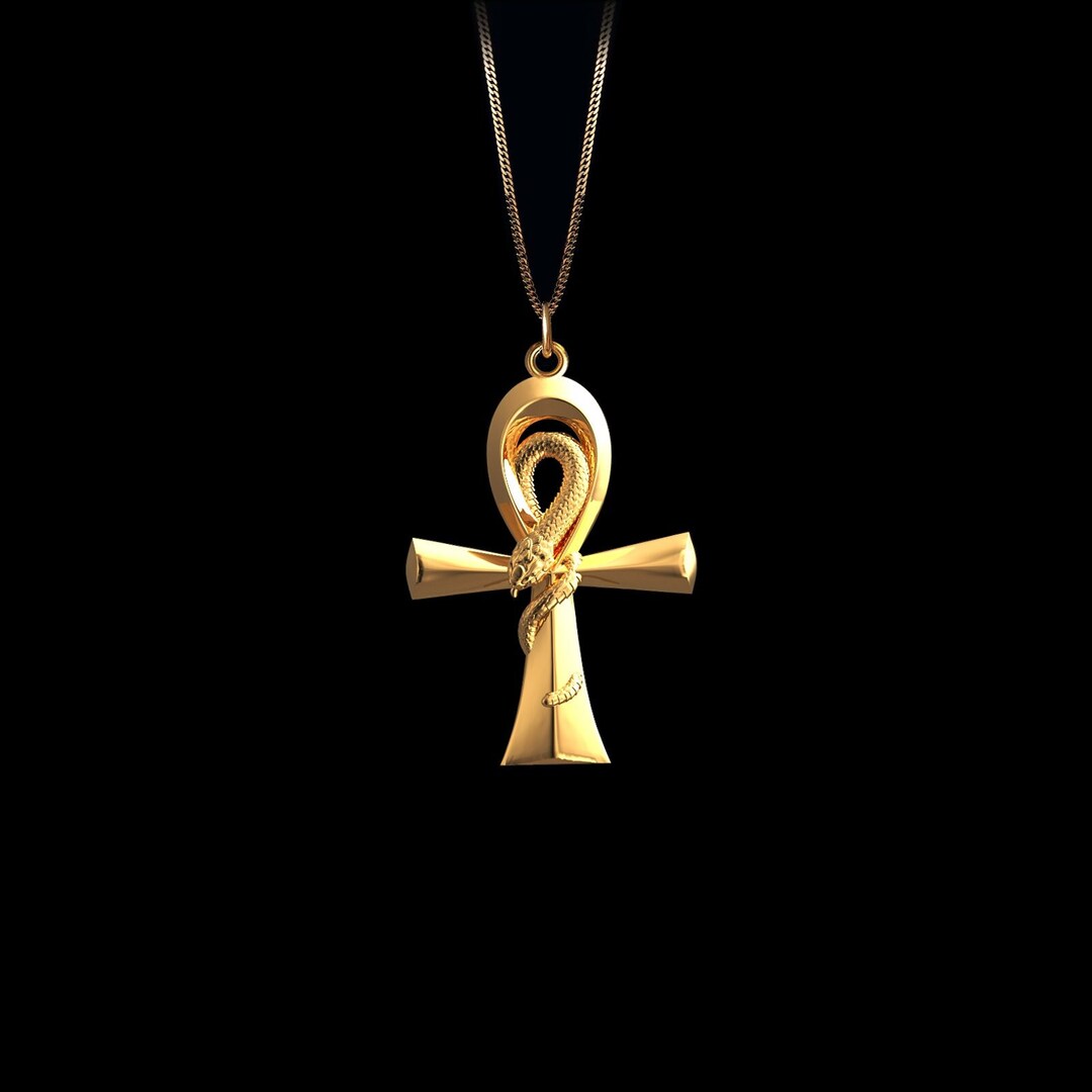 Gold Ankh Pendant 11 14k Solid Gold Ankh Key Necklace, Egyptian Key ...