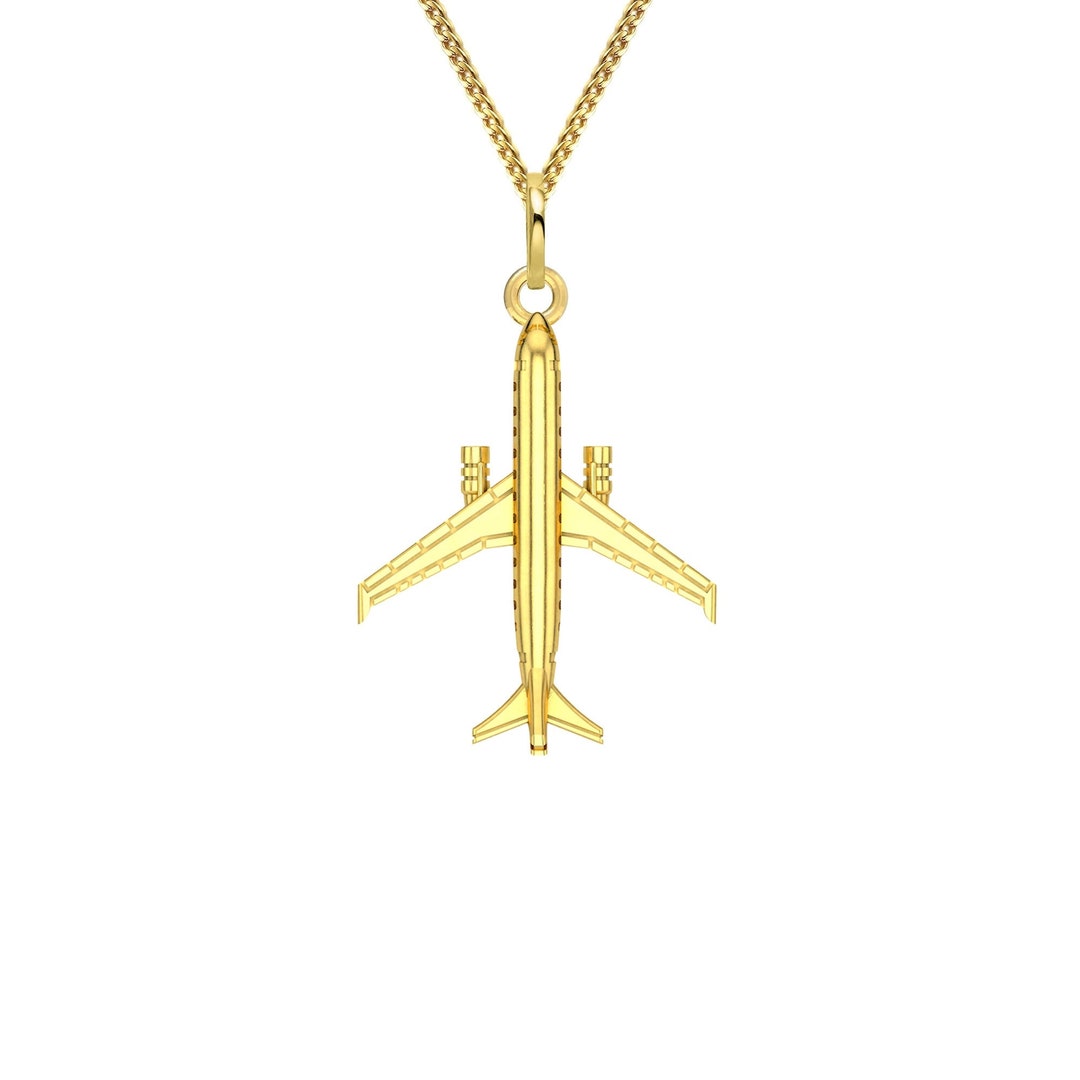 Gold Airplane Necklace 14k Solid Gold Airplane Pendant - Etsy