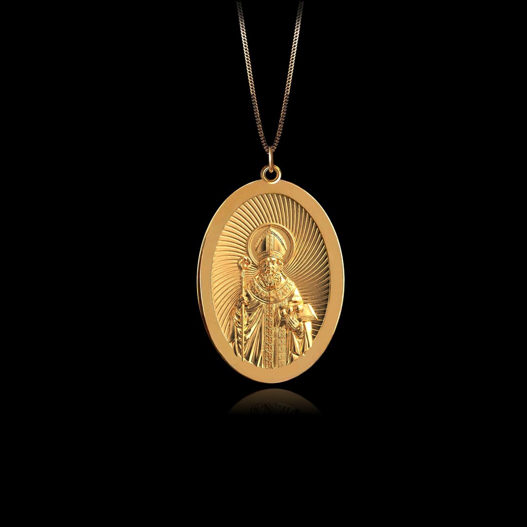 Gold St Nicholas Pendant - Solid Gold St Nicholas Necklace, Saint ...