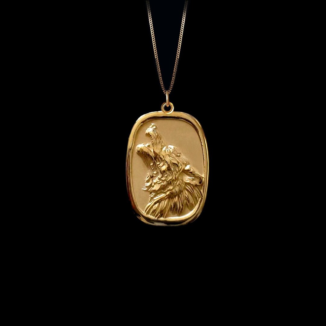Gold Howling Wolf Pendant Necklace – Solid Gold Wolf Head Pendant for ...