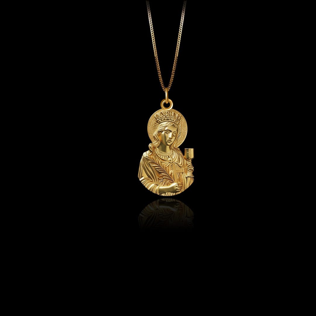 Gold St Barbara Pendant - Symbol of Strength and Protection | Made in ...
