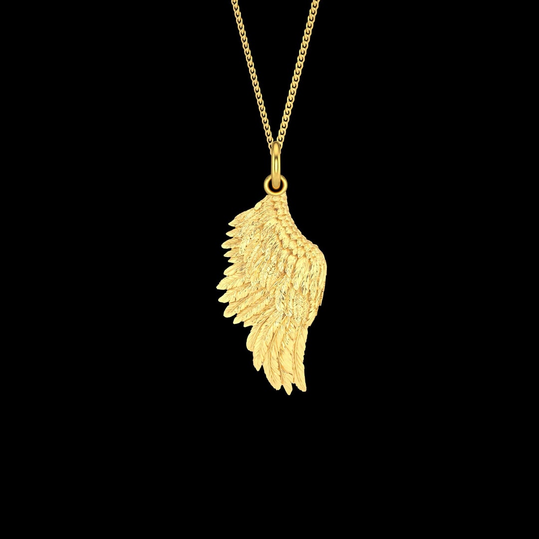 Gold Wing Necklace 14k Solid Gold Wing Pendant Angel Wing - Etsy