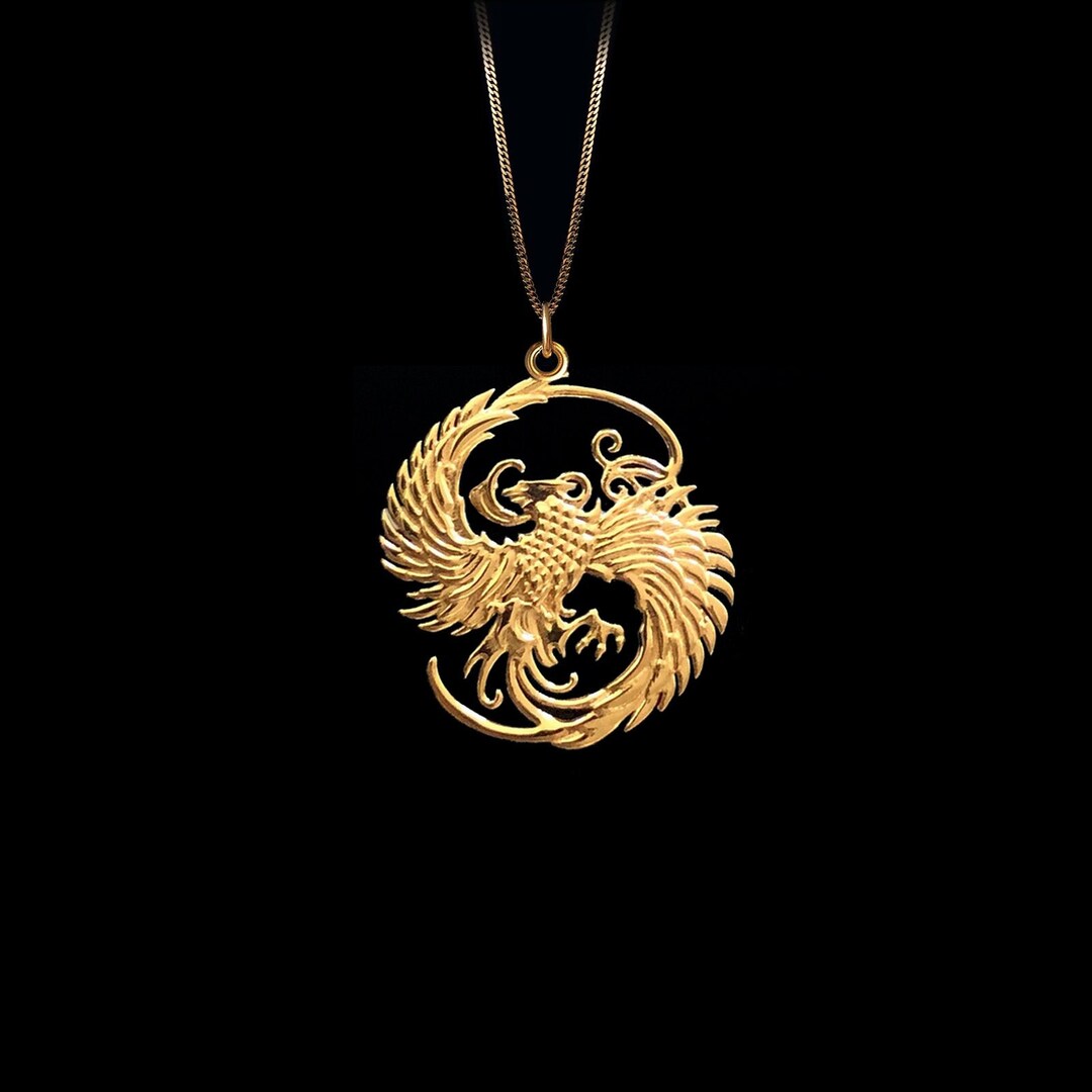 Gold Phoenix Pendant 4 14k Solid Gold Phoenix Necklace, Phoenix Pendant ...