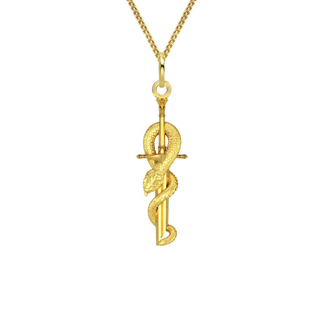 Gold Snake Sword Pendant 14k Solid Gold Sword Pendant - Etsy