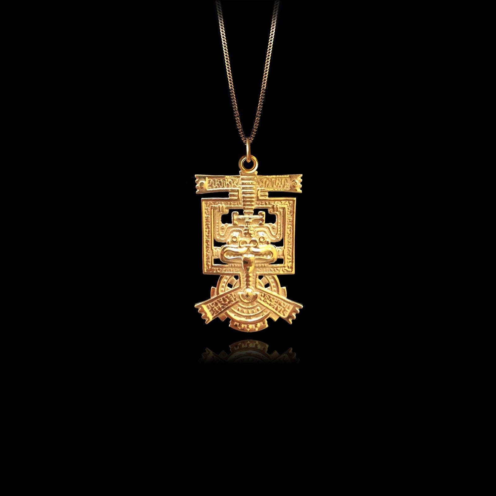 14k Solid Gold Aztec Symbol Pendant Made in USA Etsy