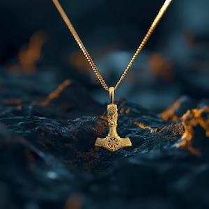 Gold Mjolnir Hammer Pendant 14k Solid Gold Mjolnir Thor Hammer Necklace ...