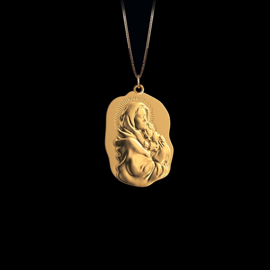 Virgin Mary Pendant Solid Gold Virgin Mary Necklace, Religious Jewelry ...