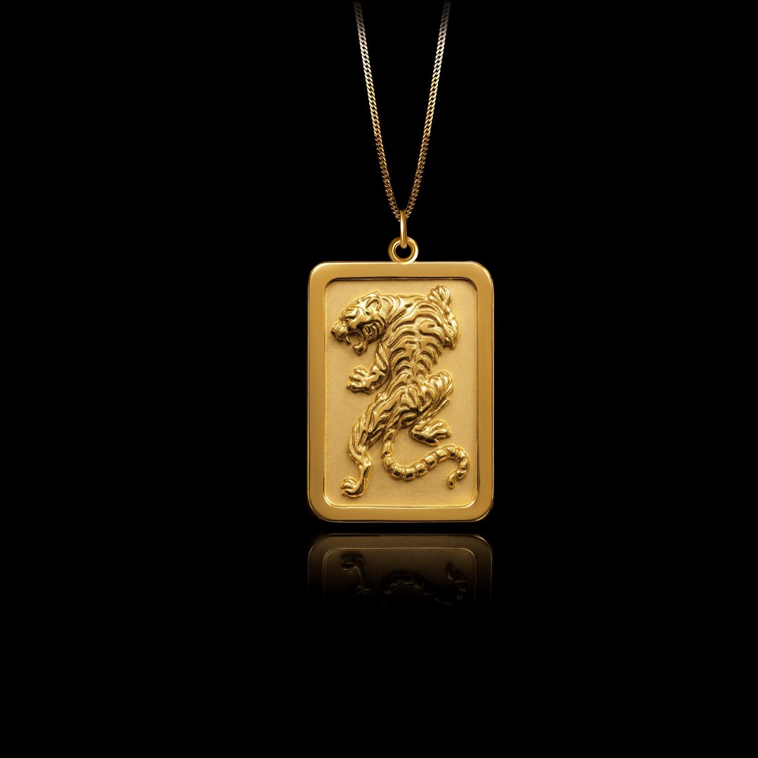 Gold Tiger Pendant - Solid Gold Tiger Necklace, Animal Jewelry, Symbol ...