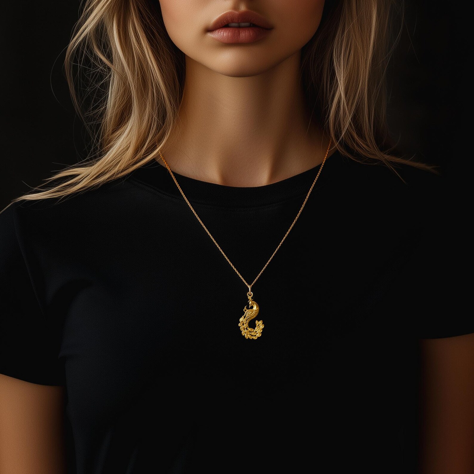 Gold Peacock Pendant - Solid Gold Peacock Necklace, Elegant Jewelry ...