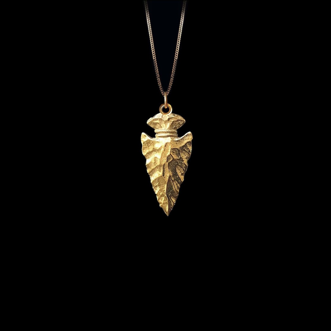 MINI Stone Arrowhead Pendant in 14k Yellow Gold 26,5 Mm Gold Arrowhead ...