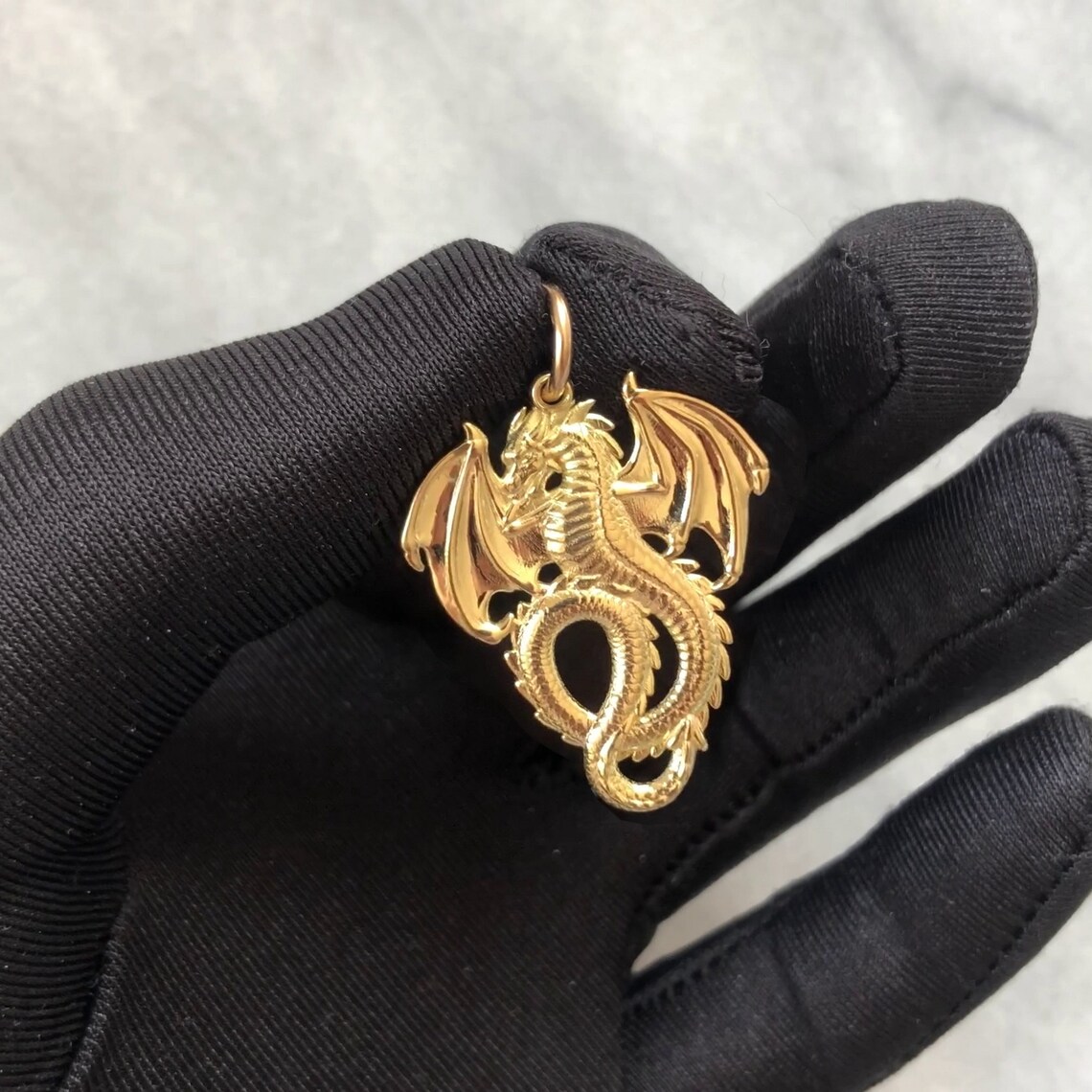 Gold Dragon Pendant 14k Solid Gold Dragon Necklace Dragon - Etsy