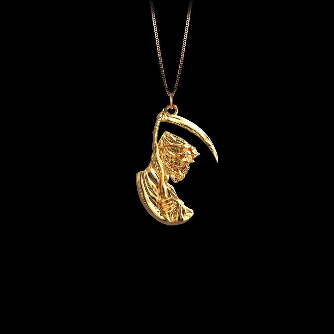 MINI Grim Reaper Pendant (26.5 Mm) - Solid Gold Grim Reaper Necklace ...