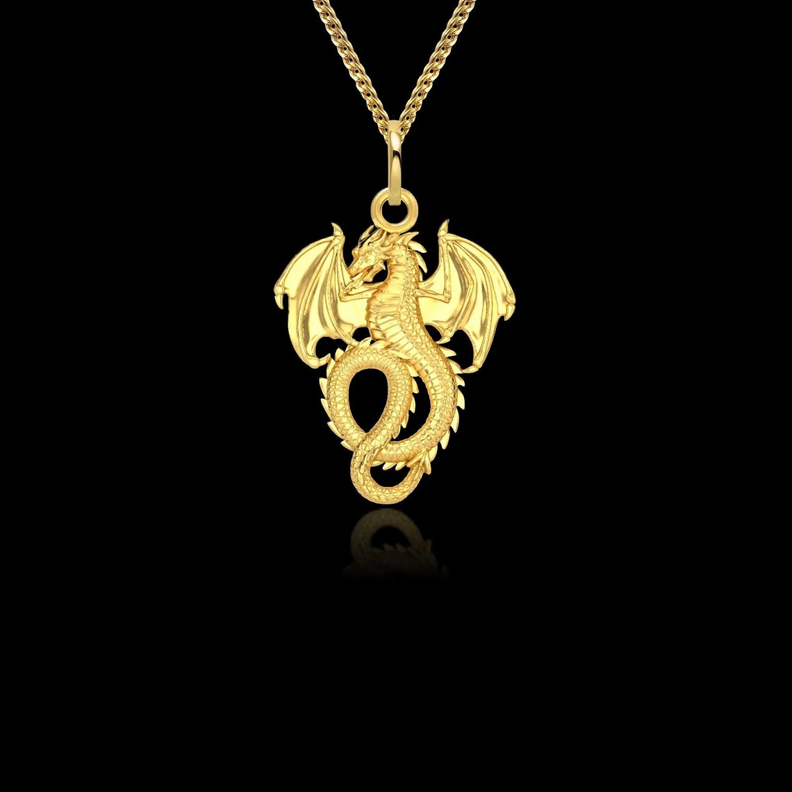 Gold Dragon Pendant 14k Solid Gold Dragon Necklace Dragon - Etsy