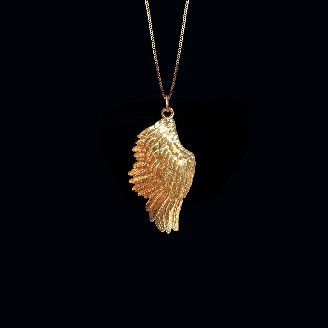 Gold Wing Necklace 14k Solid Gold Wing Pendant, Angel Wing Charm - Etsy