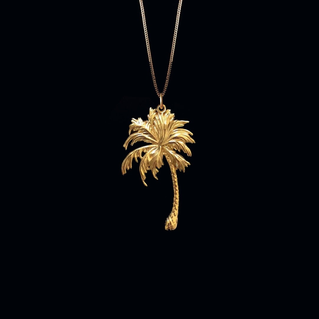 Gold Palm Tree Pendant 14k Solid Gold Palm Tree Necklace, Island ...