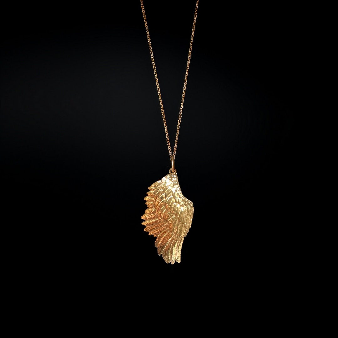 Gold Wing Necklace 14k Solid Gold Wing Pendant Angel Wing - Etsy